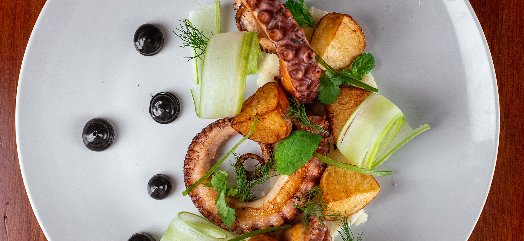 Marativa Seafoods | Octopus with roasted potatoes and squid ink mayonnaise